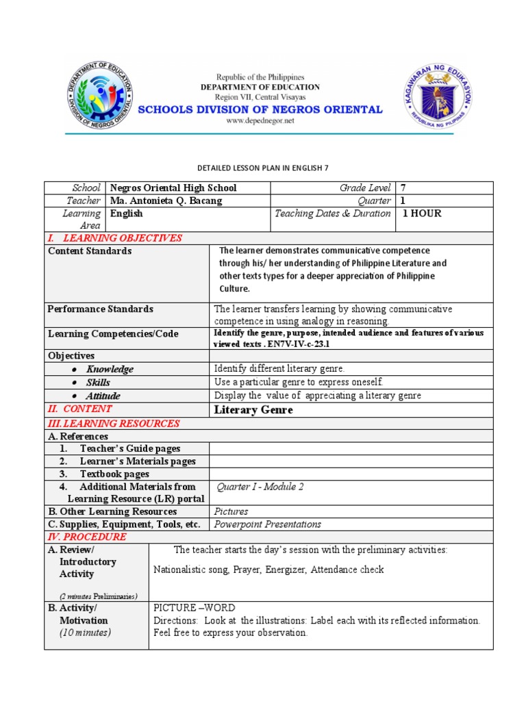 DLP-COT Q1 Eng7 Module 2 | PDF | Genre | Learning