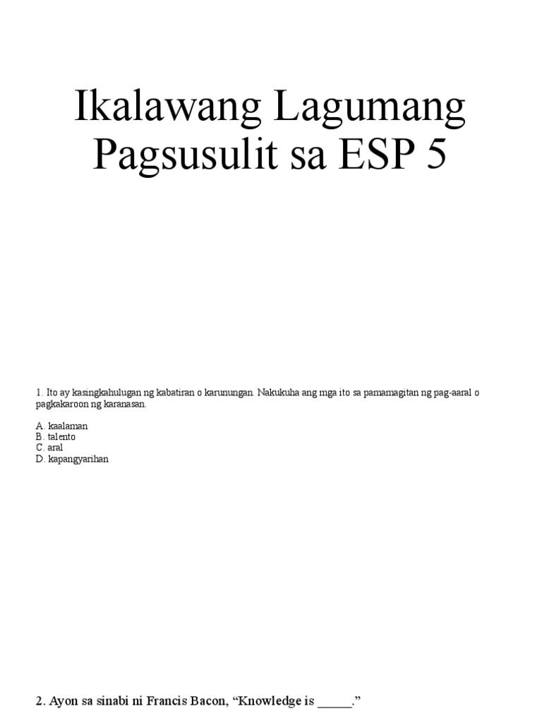 Ikalawang Lagumang Pagsusulit Sa ESP 5 | PDF