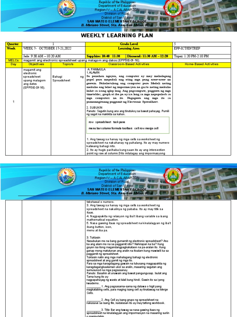 Idea Epp Weekly Learning Plan W7 | PDF