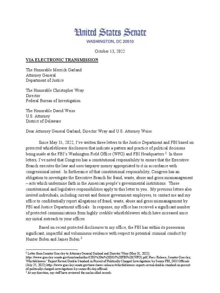 Whistleblower Claims on Biden Investigation | PDF | Federal Bureau Of Investigation | American ...