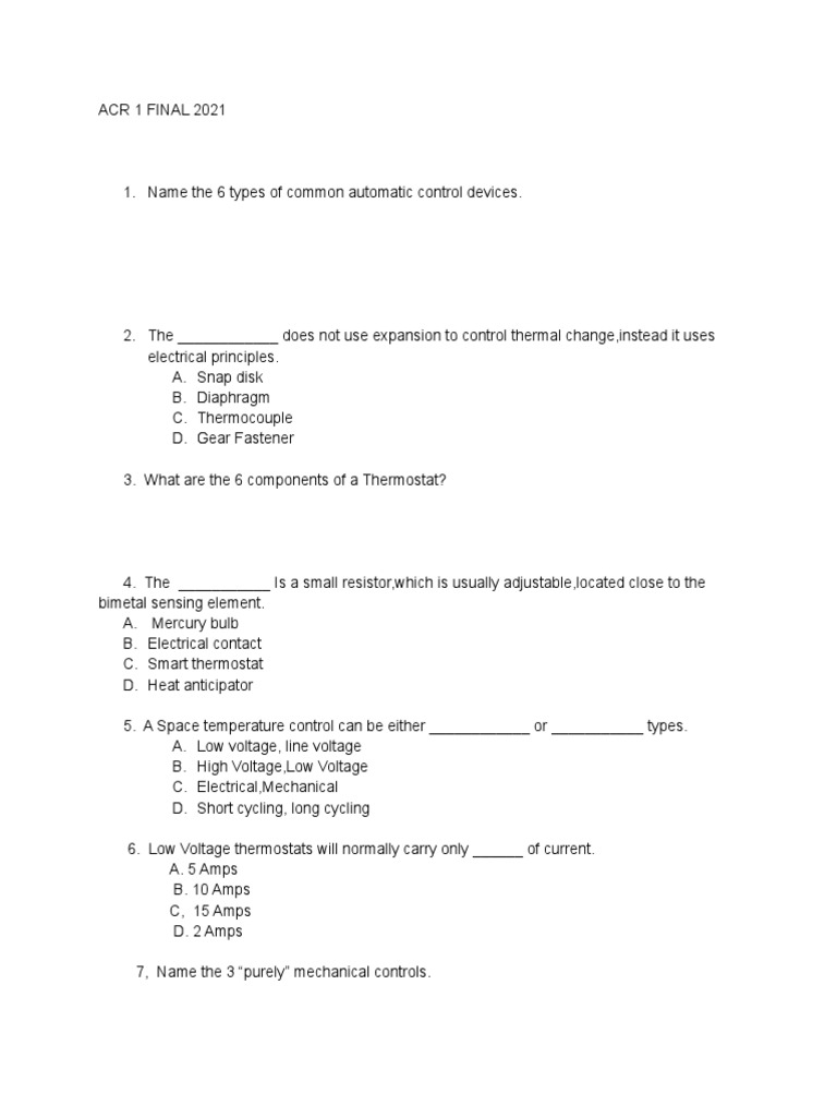 Acr 1 Final 2021 | PDF | Thermostat | Switch