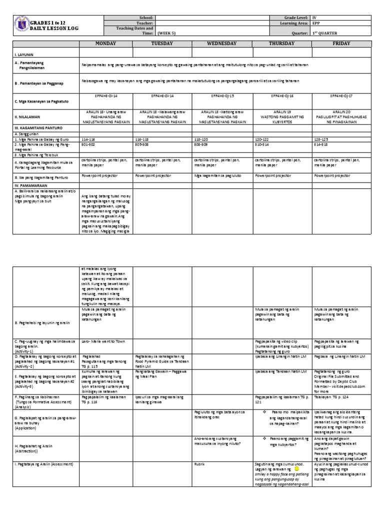 DLL - Epp 4 - Q1 - W5 | PDF