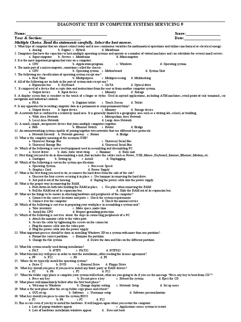 Computer Systems Diagnostic Test | PDF | Electrical Resistance And ...