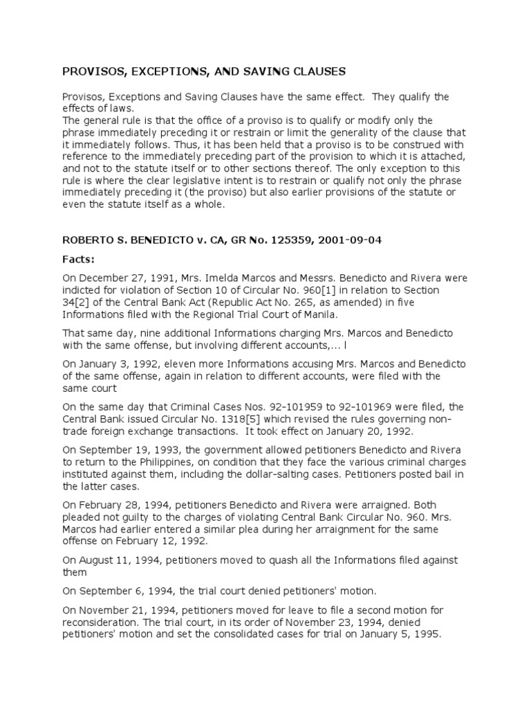 Provisos, Exceptions, and Saving Clauses | PDF | Ex Post Facto Law ...