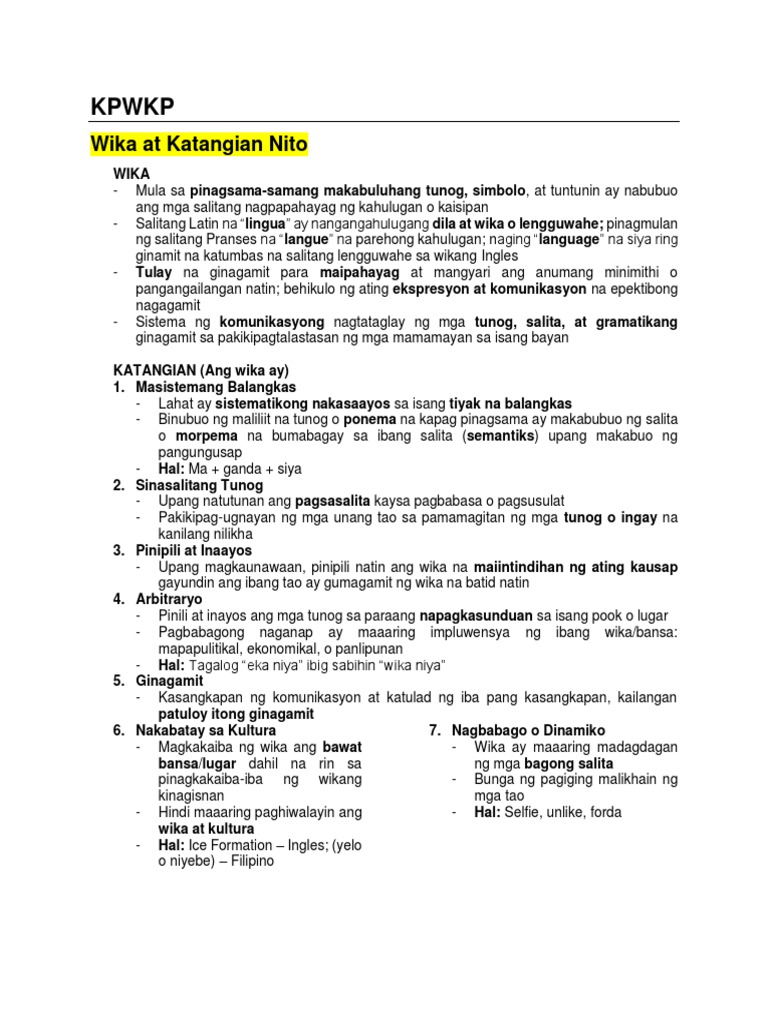 KPWKP - Quarter 1 - Reviewer | PDF