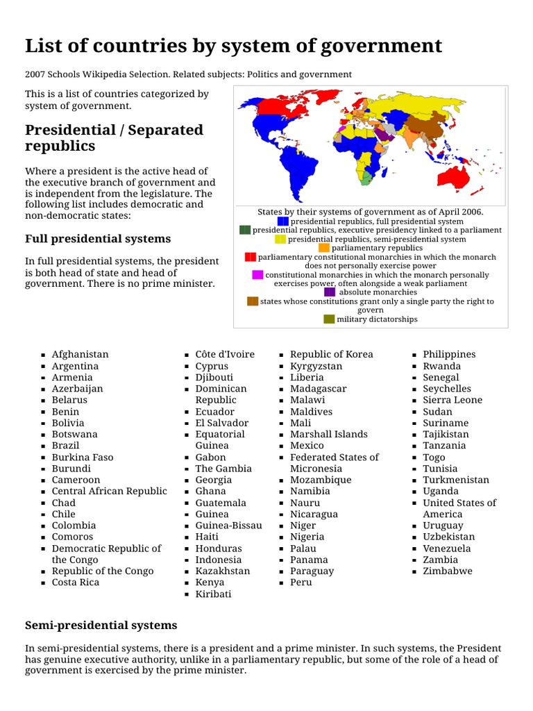 Countries by Government System | PDF | Monarchy | Government Related ...