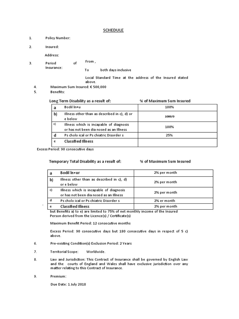 TRV Sample Wording Schedule | PDF | Insurance | Underwriting