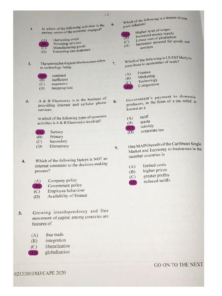 CAPE MOB 2020 U1 P1 Ans | PDF