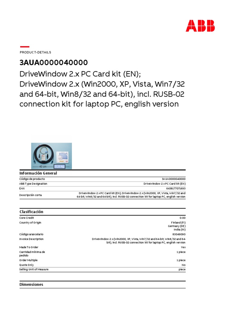 Product details for the DriveWindow 2.x PC Card kit in English ...