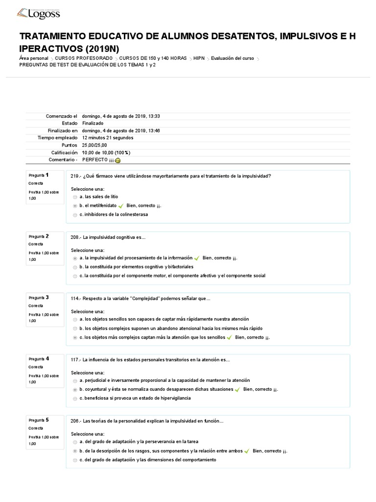 Preguntas de Test de Evaluación de Los Temas 1 y 2 | PDF | Amígdala ...