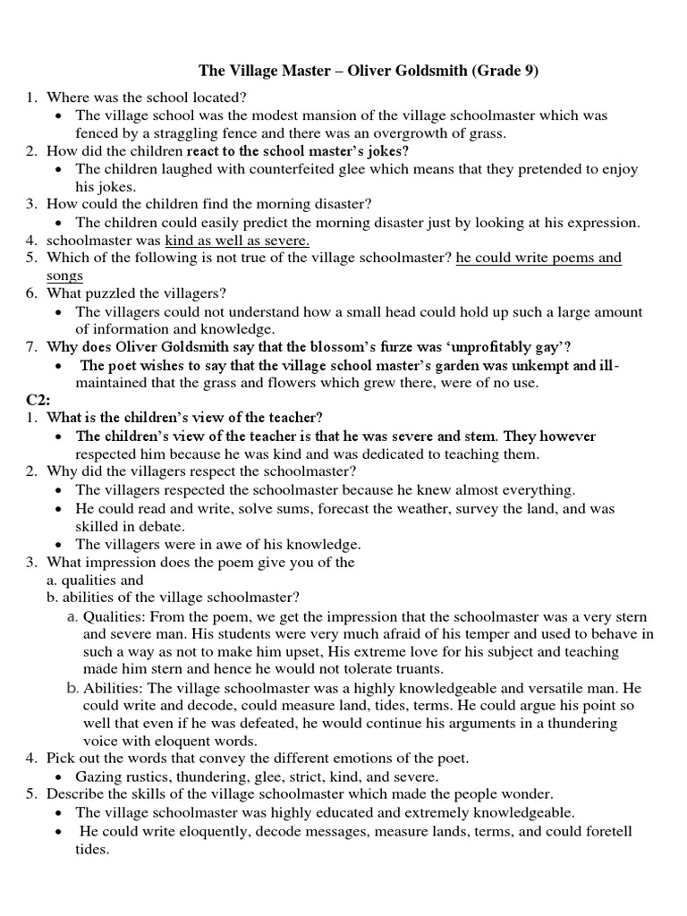 Poem 3 - The Village Master G9 | PDF | Teachers | Cognition
