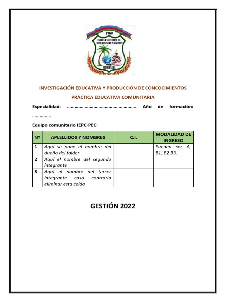 Carátula Sugerida para El Folder | PDF