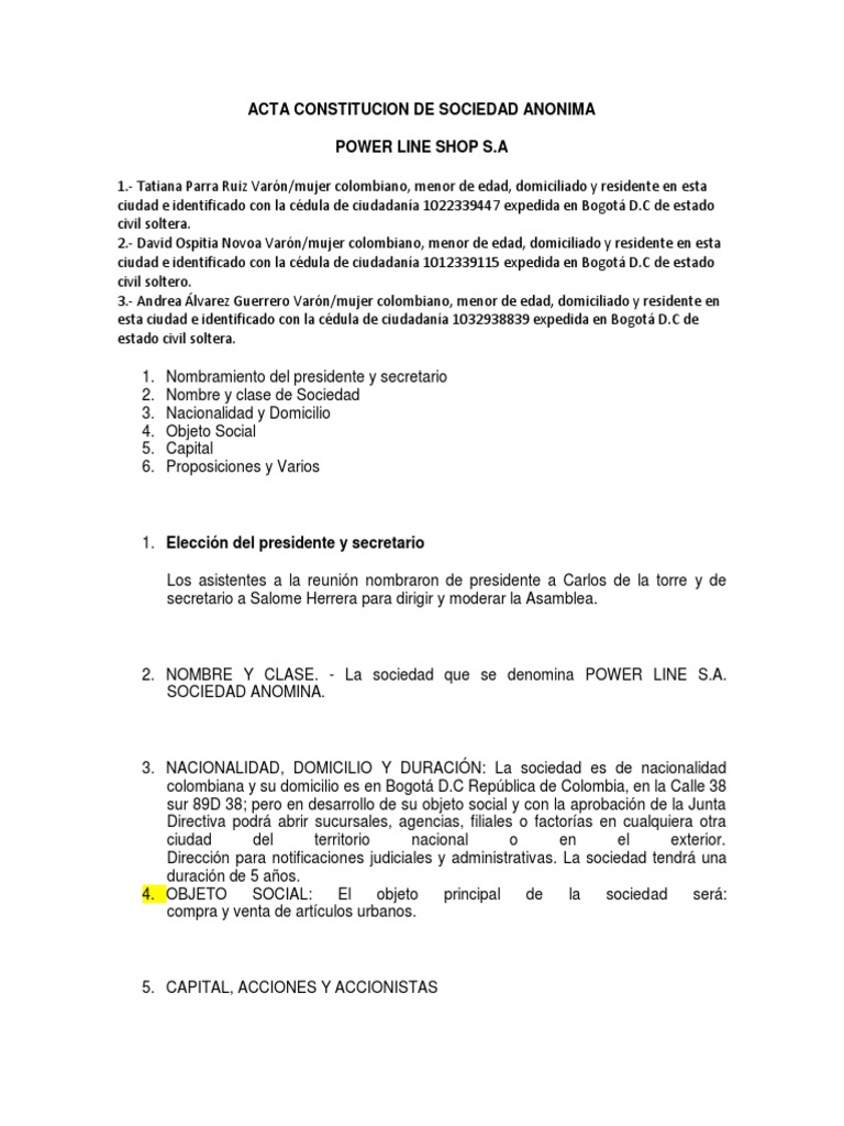 Acta de Sociedad | PDF | Colombia