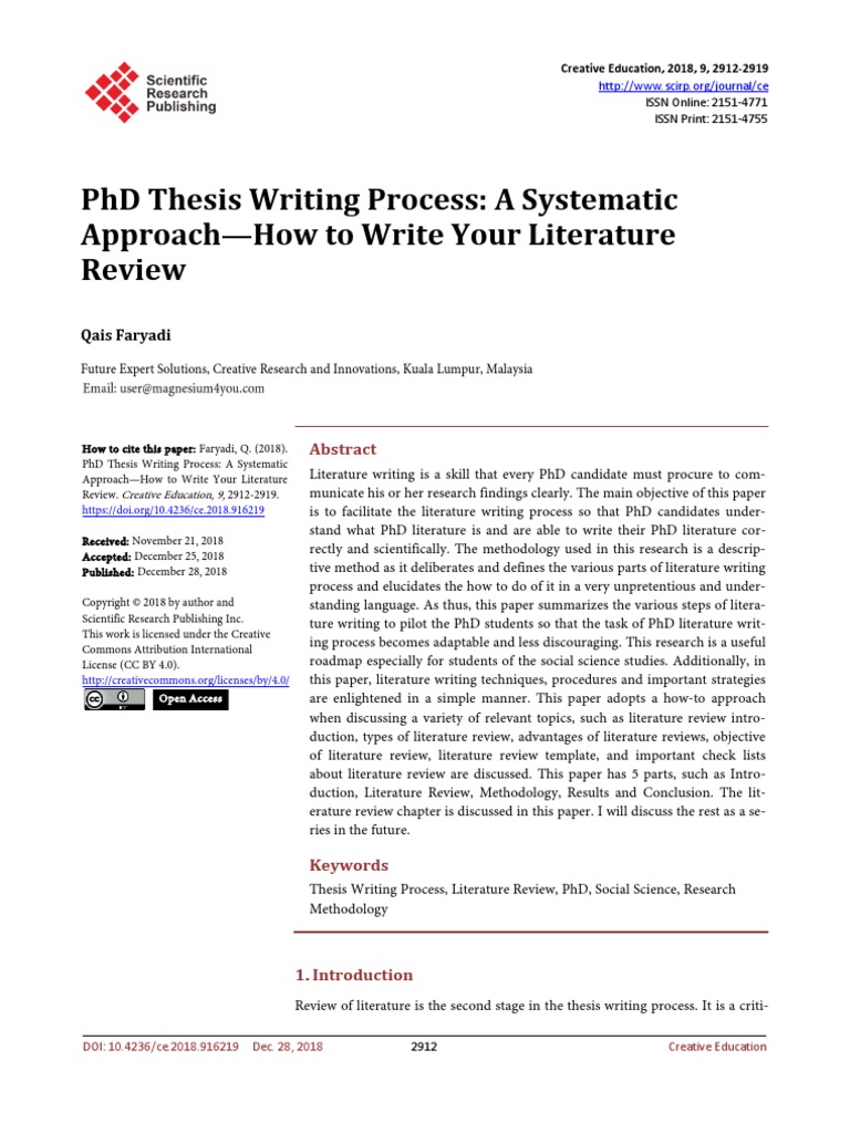 Phd Thesis Writing Process A Systematic Approach How To Write Your Literature Pdf Literature