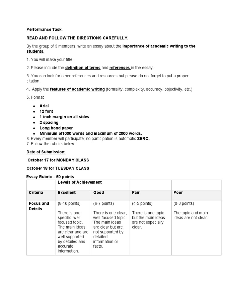 Performance Task EAPP | PDF | Rubric (Academic) | Essays