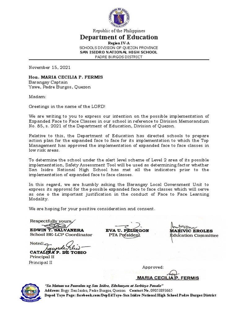 Letter Request Barangay Face To Face | PDF