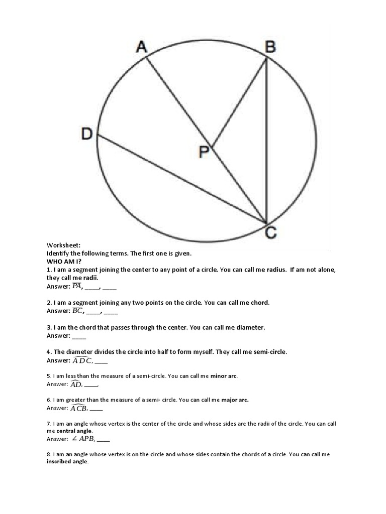 Worksheet - Parts of Circle | PDF