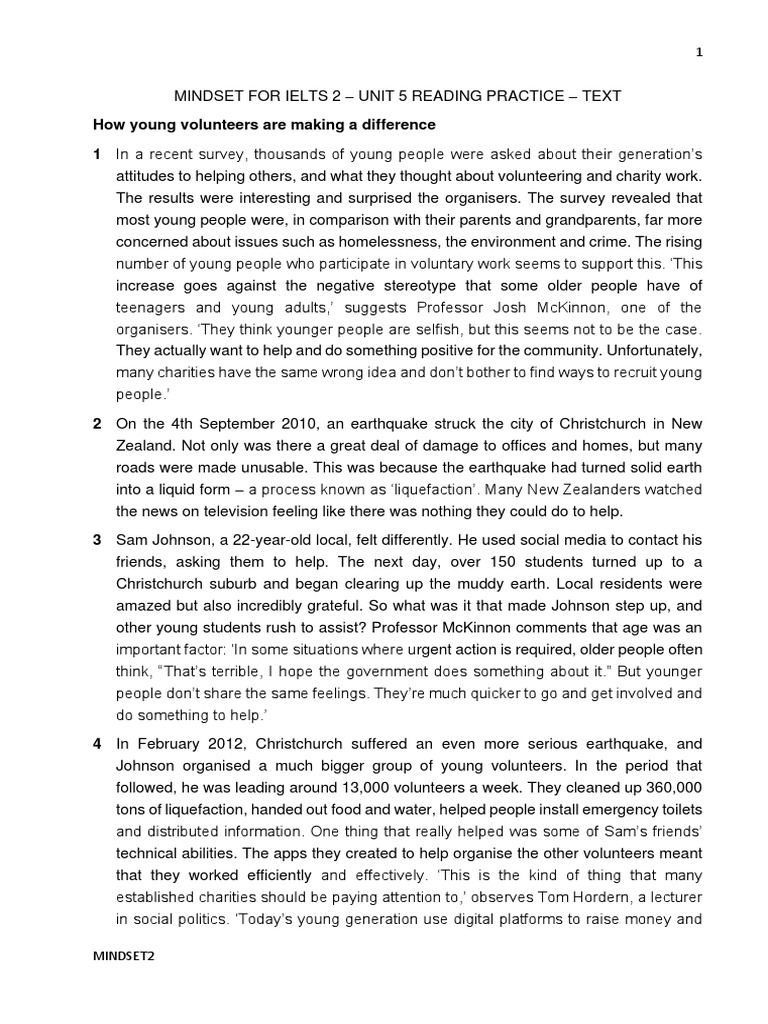 Unit 5 Reading Practice - 6A | PDF | Volunteering