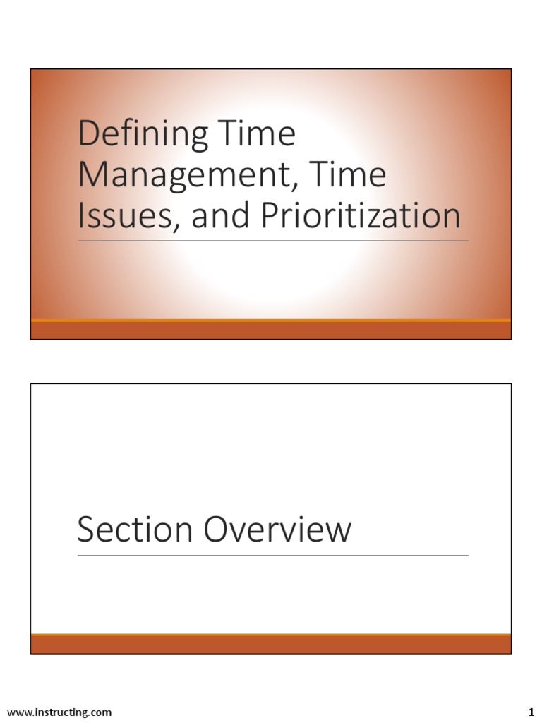 Section One - Defining Time Management, Time Issues, and Prioritization ...