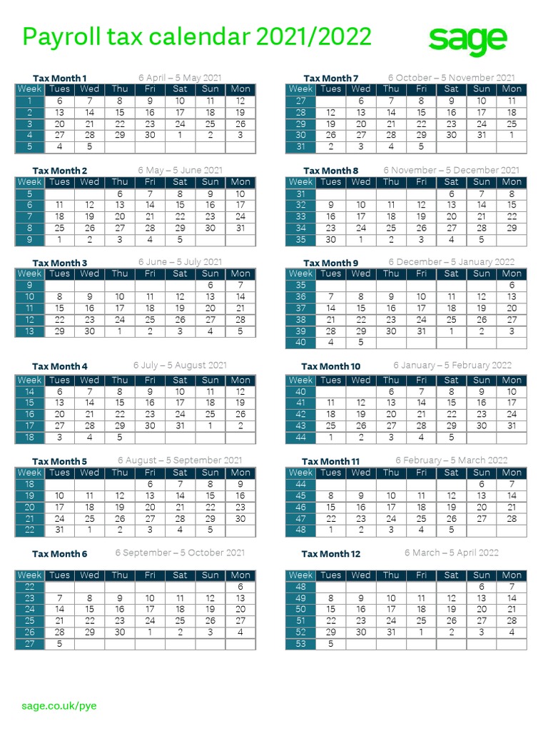 A Comprehensive Payroll Tax Calendar for the UK Tax Years 2021/2022 and ...