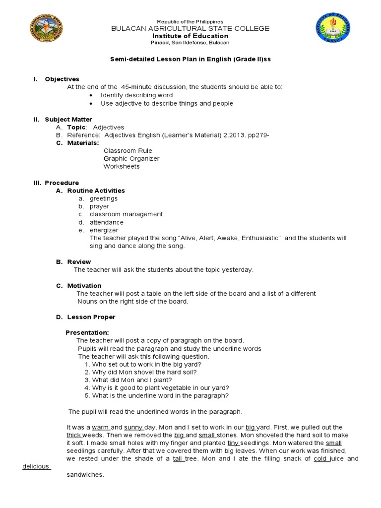 Semi Detailed Lesson Plan Template1 | PDF