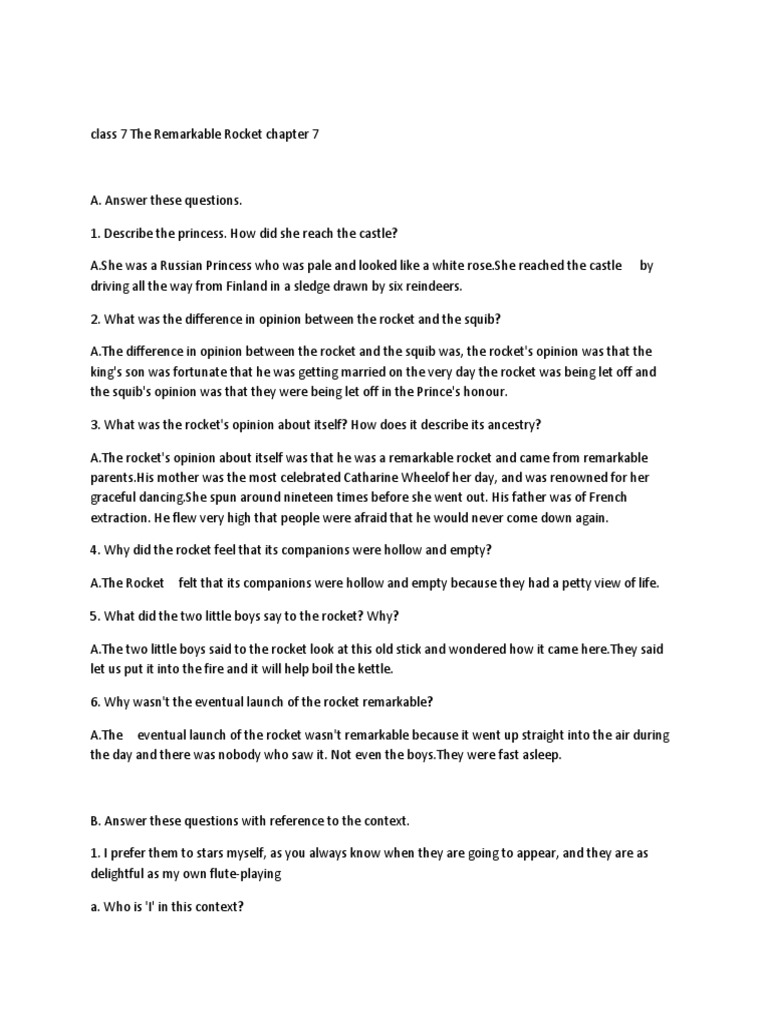 Class 7 The Remarkable Rocket Chapter 7 | PDF