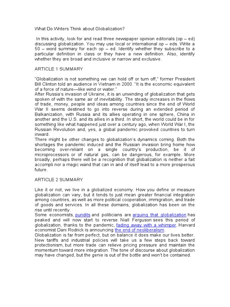What Do Writers Think About Globalization | PDF | Globalization | Trade