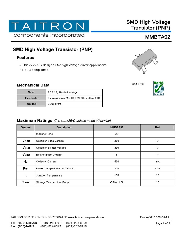 Datasheet 2 | PDF | Bipolar Junction Transistor | Transistor