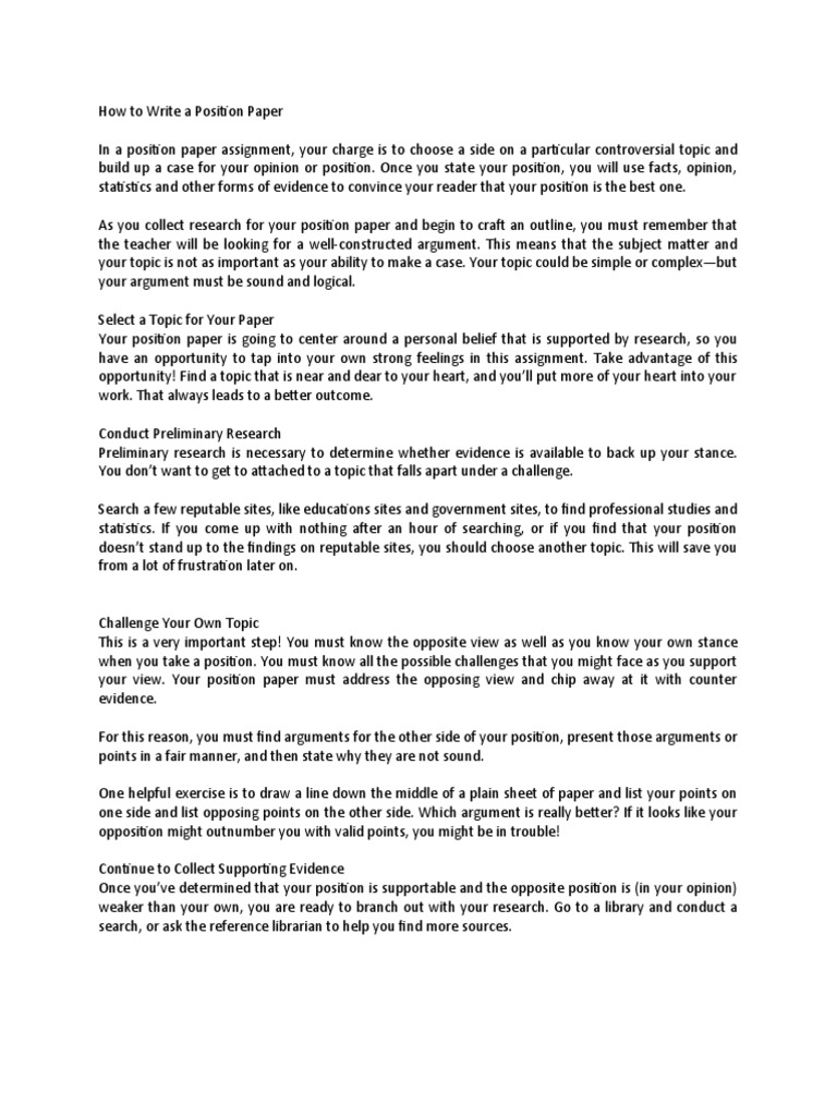 How To Write A Position Paper | PDF | Essays | Libraries