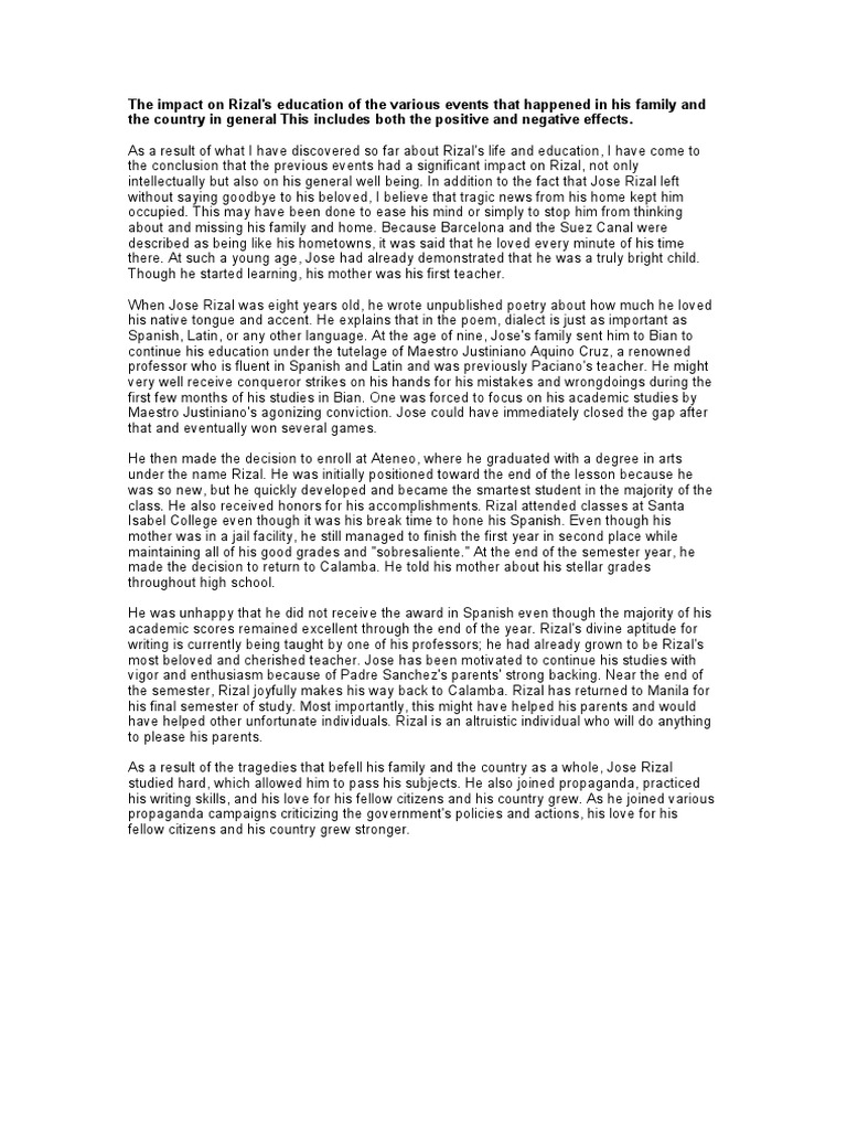 LIFE AND WORKS OF RIZAL (Critical Essay) | PDF | Cognition