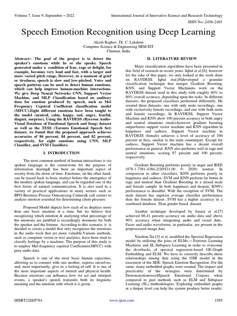 Speech Emotion Recognition Using Deep Learning | PDF | Cognitive ...