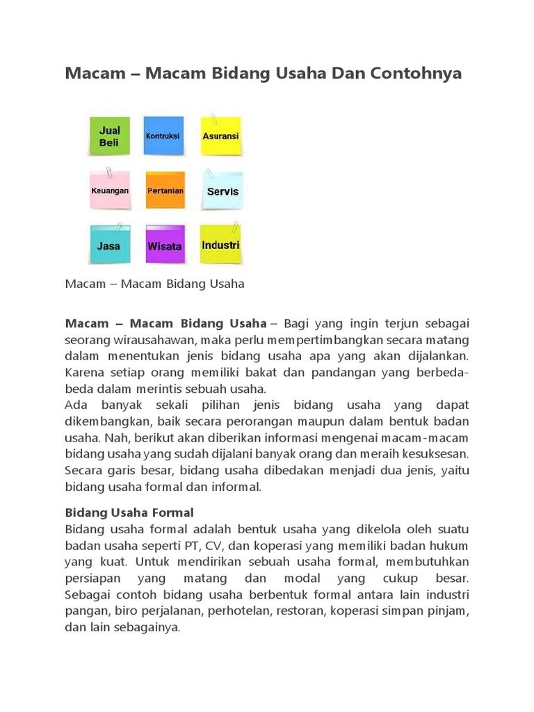 Macam-Macam Bidang Usaha dan Contohnya | PDF | Bisnis