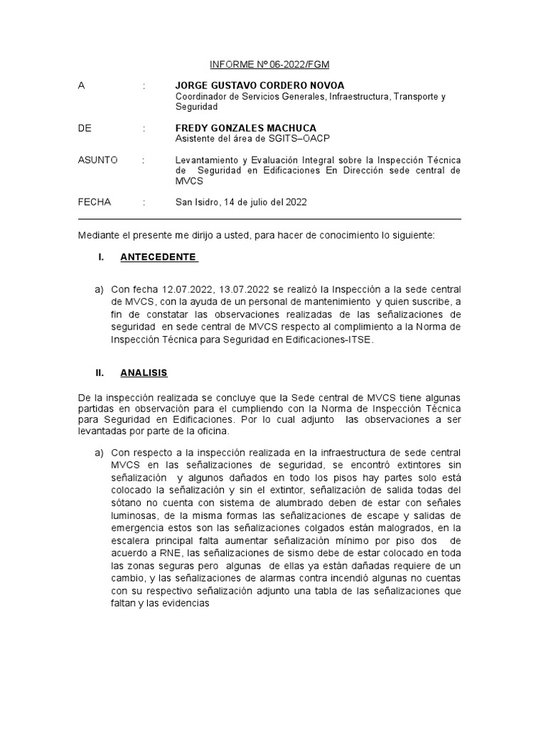 Informe de Itse Señalizaciones | PDF