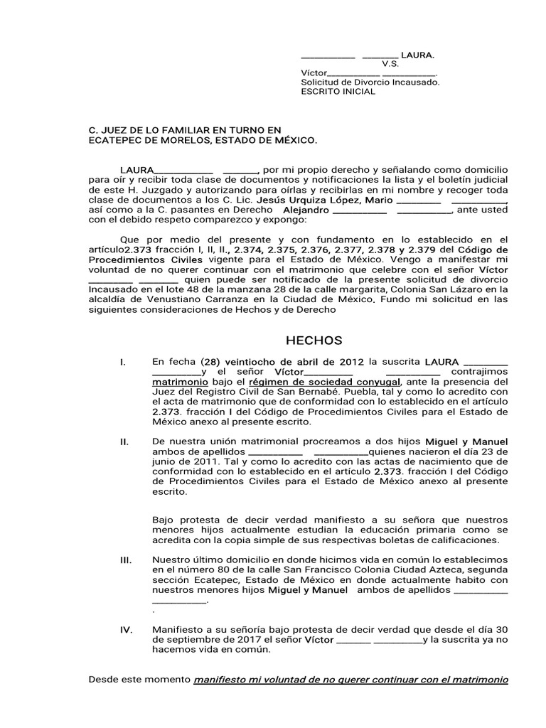 Divorcio Incausado Ecatepec | PDF