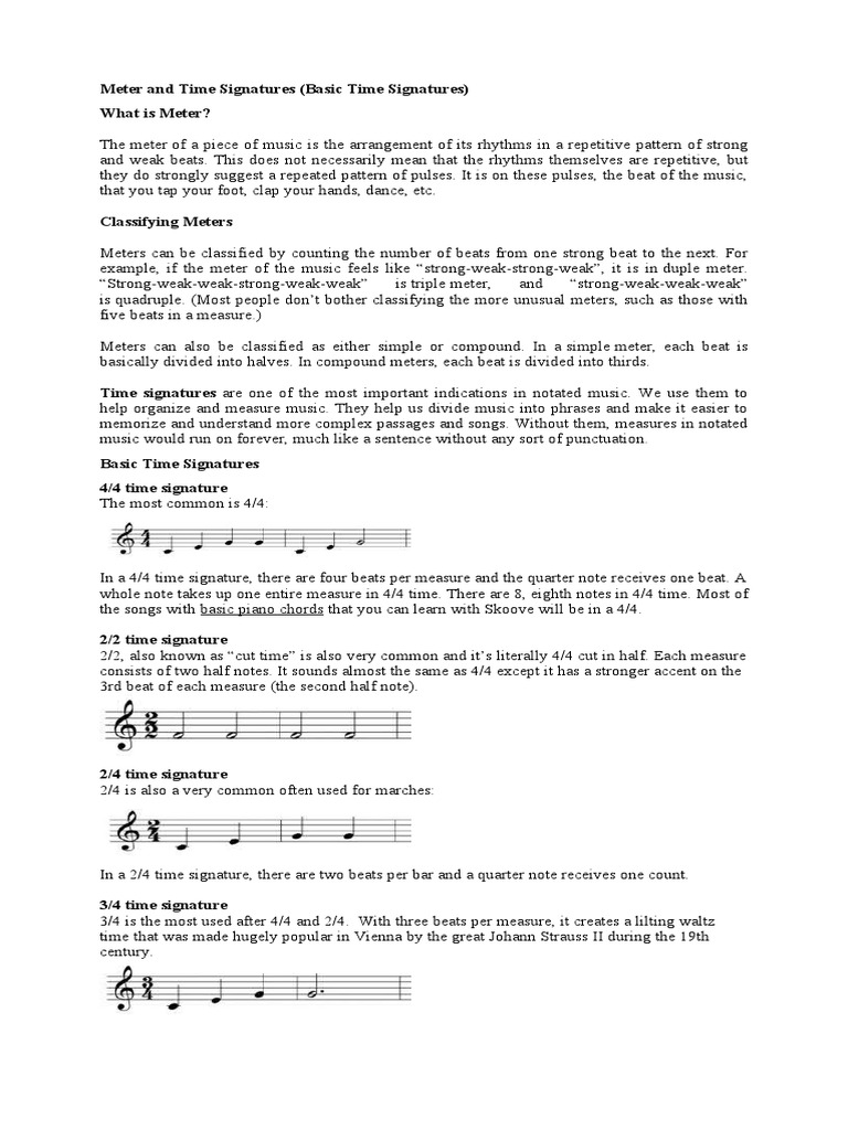 Meter and Time Signatures MUSIC | PDF | Rhythm And Meter | Musical ...