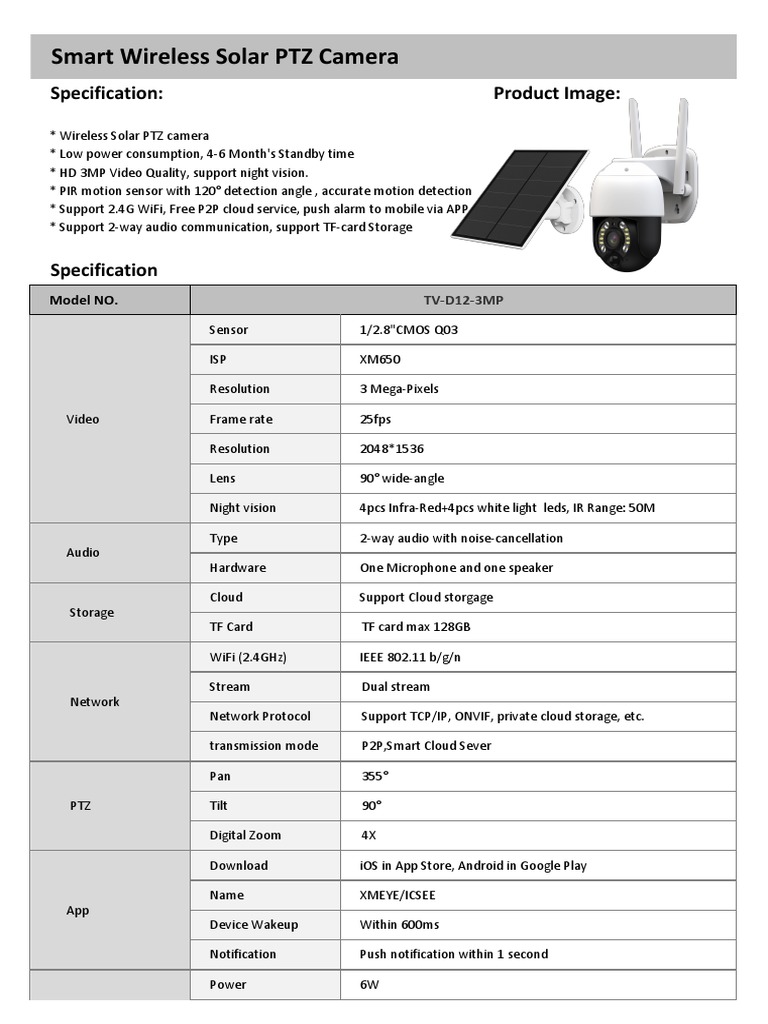 A Wireless Solar Powered 3MP PTZ Camera with Night Vision, Motion Detection, Cloud Storage and ...