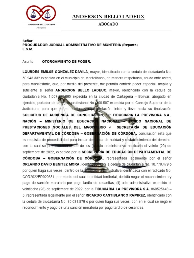 Poder Conciliación - Lourdes Emilse Gonzalez Davila | PDF