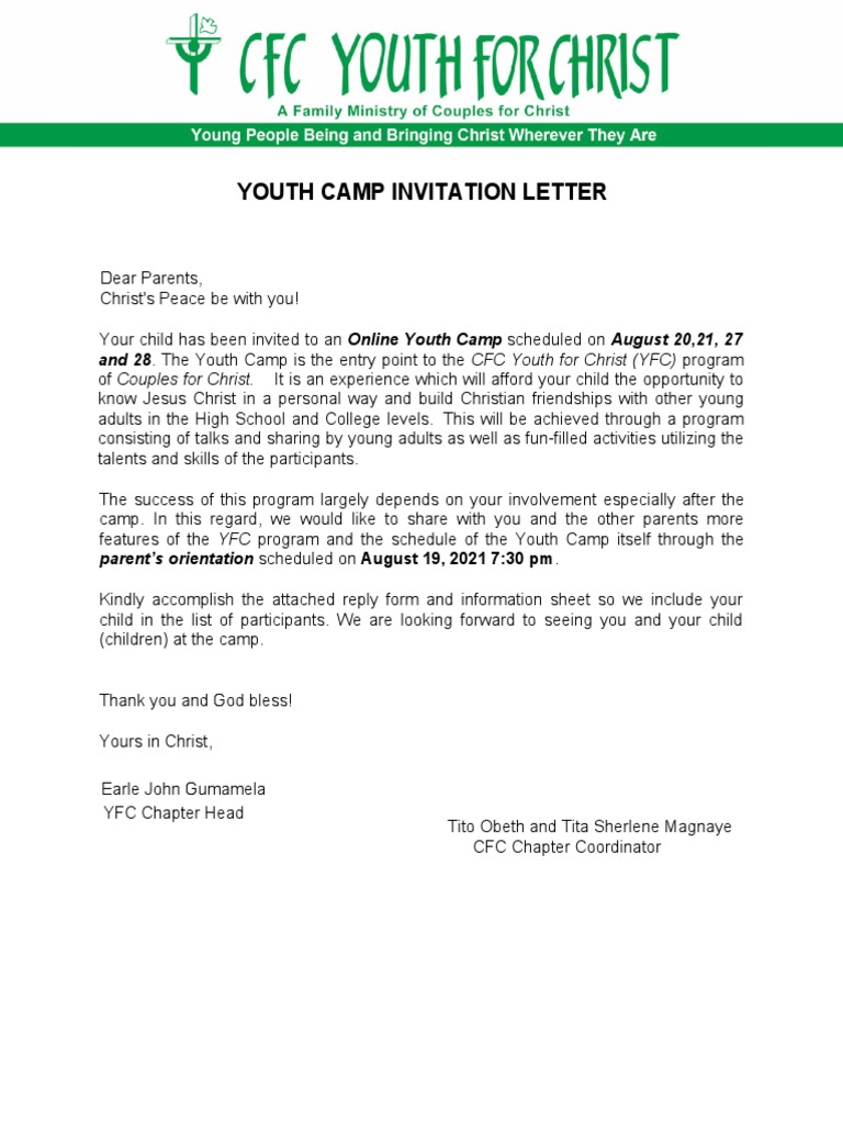 Youth Camp Invitation for Parents | PDF | Wellness | Lifestyle