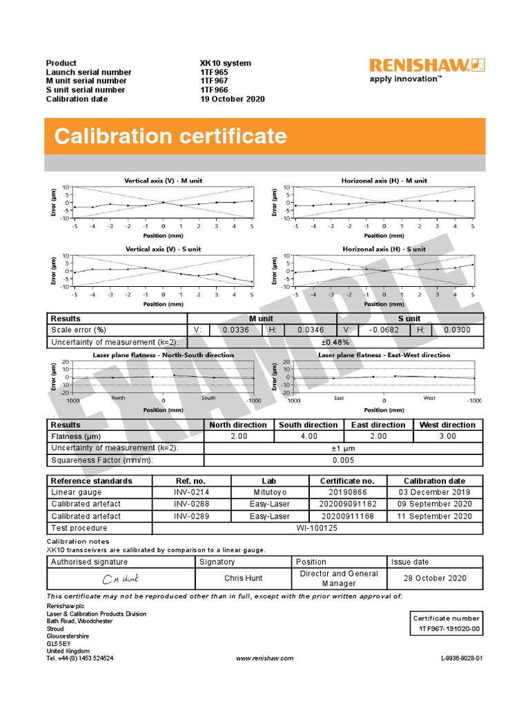 Certificate of Calibration XK10 Alignment Laser | PDF | Calibration ...