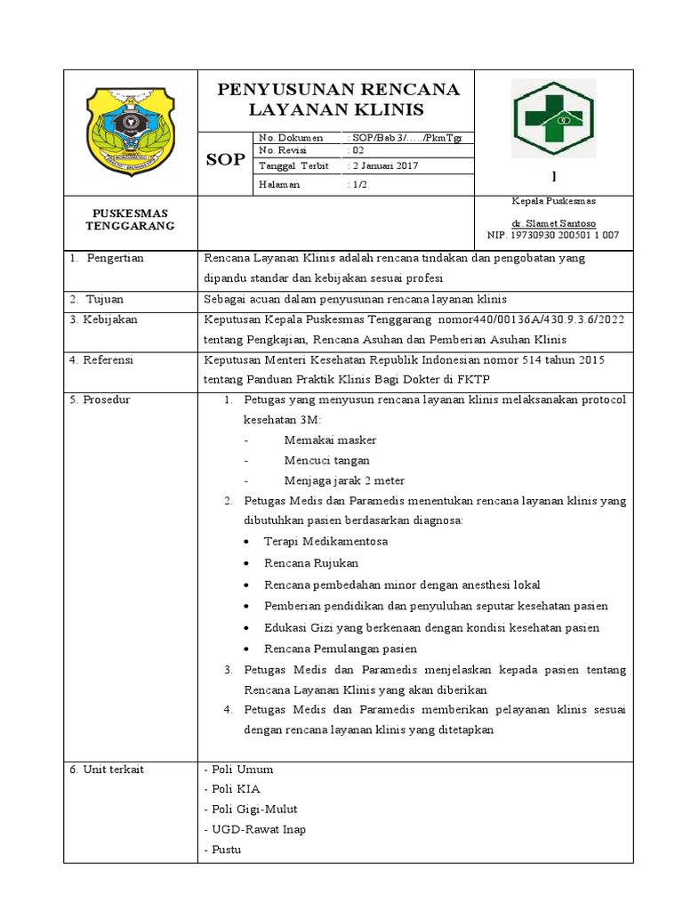 Sop Penyusunan Rencana Layanan Klinis | PDF