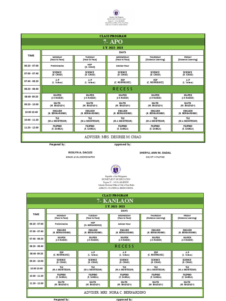 SHS_CLASS-PROGRAM-SY-2022-2023- (3) | PDF | Hygiene