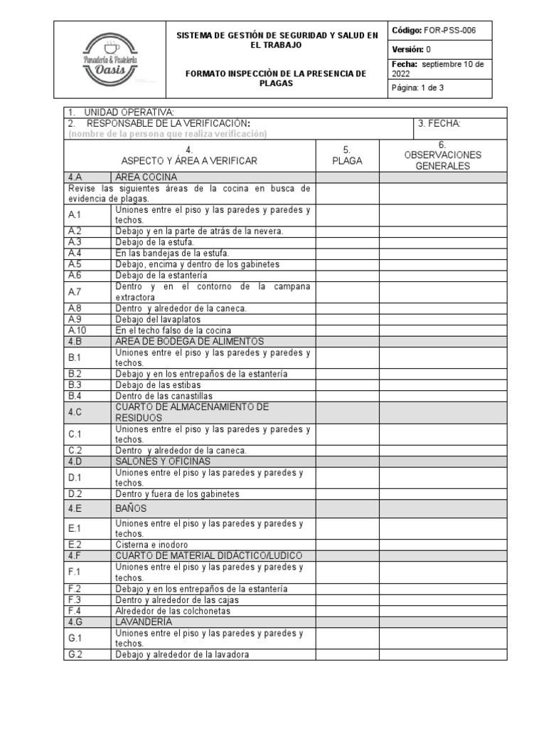 FOR-SST-006 formato_inspeccion_de_la_presencia_de_plagas | PDF