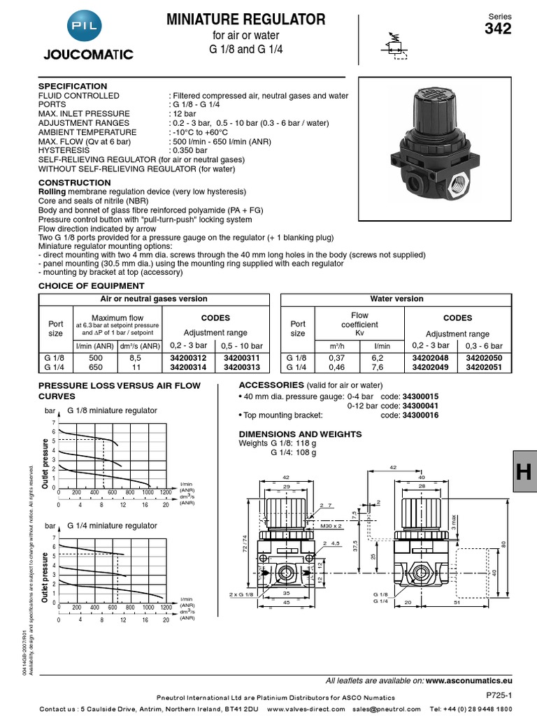 Series 342 - JOUCOMATIC Miniature Regulator G1-8 To G1-4 | PDF | Gases ...