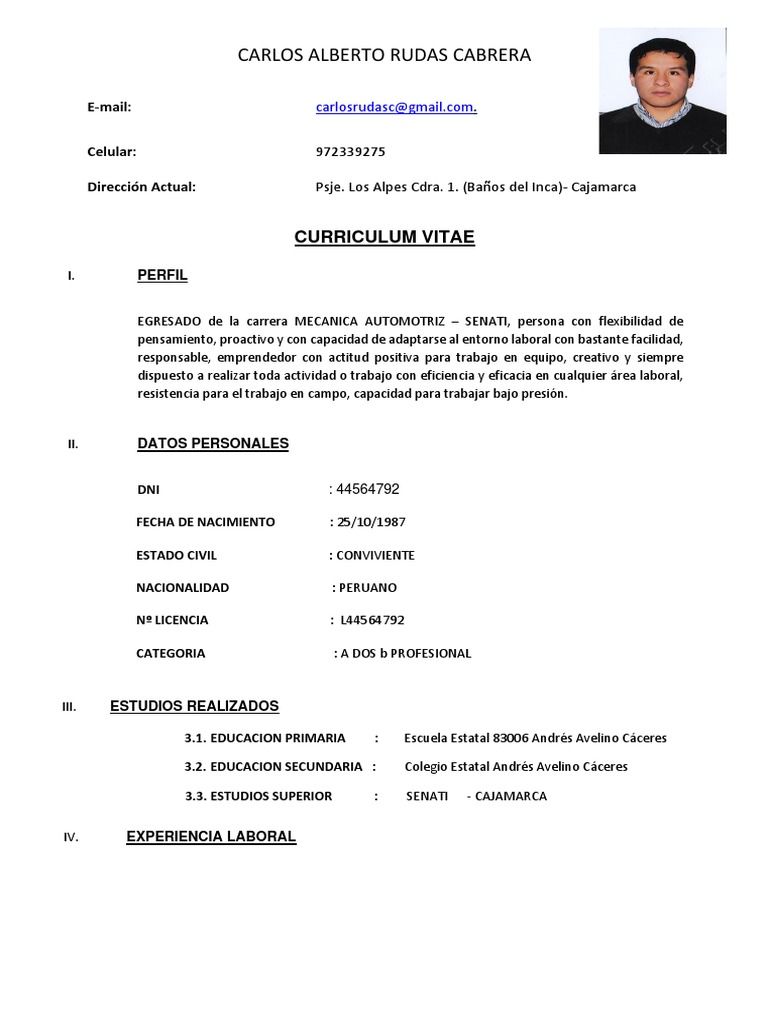 CV Conductor - Actualizado - Carlos Alberto Rudas Cabrera | PDF