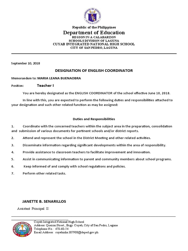 Designation Letter As Subject Area Coor | PDF