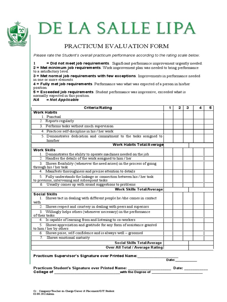 OJT Evaluation Form 2012 | PDF | Cognitive Psychology | Behavioural Sciences