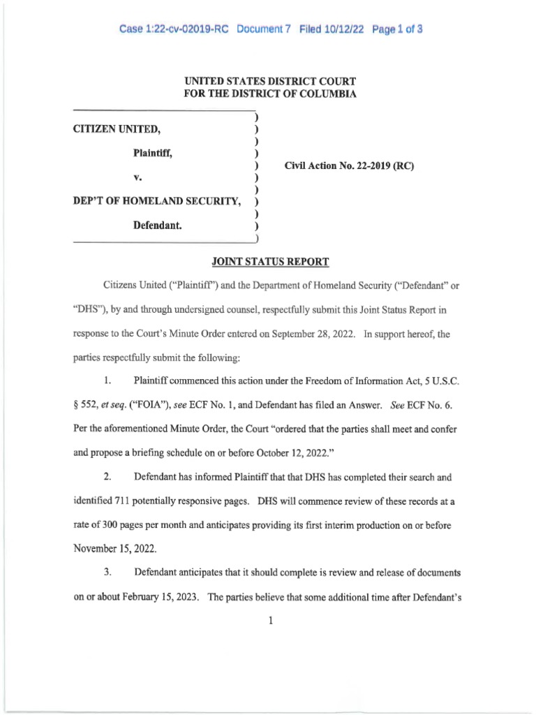 CU v. DHS FOIA Lawsuit (Disinformation Governance Board - October, 2022 ...