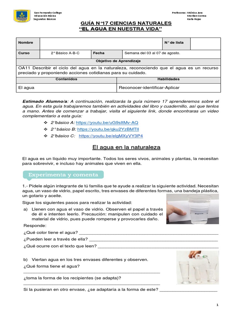 2°BÁSICO-GUÍA - El Agua | PDF | Agua
