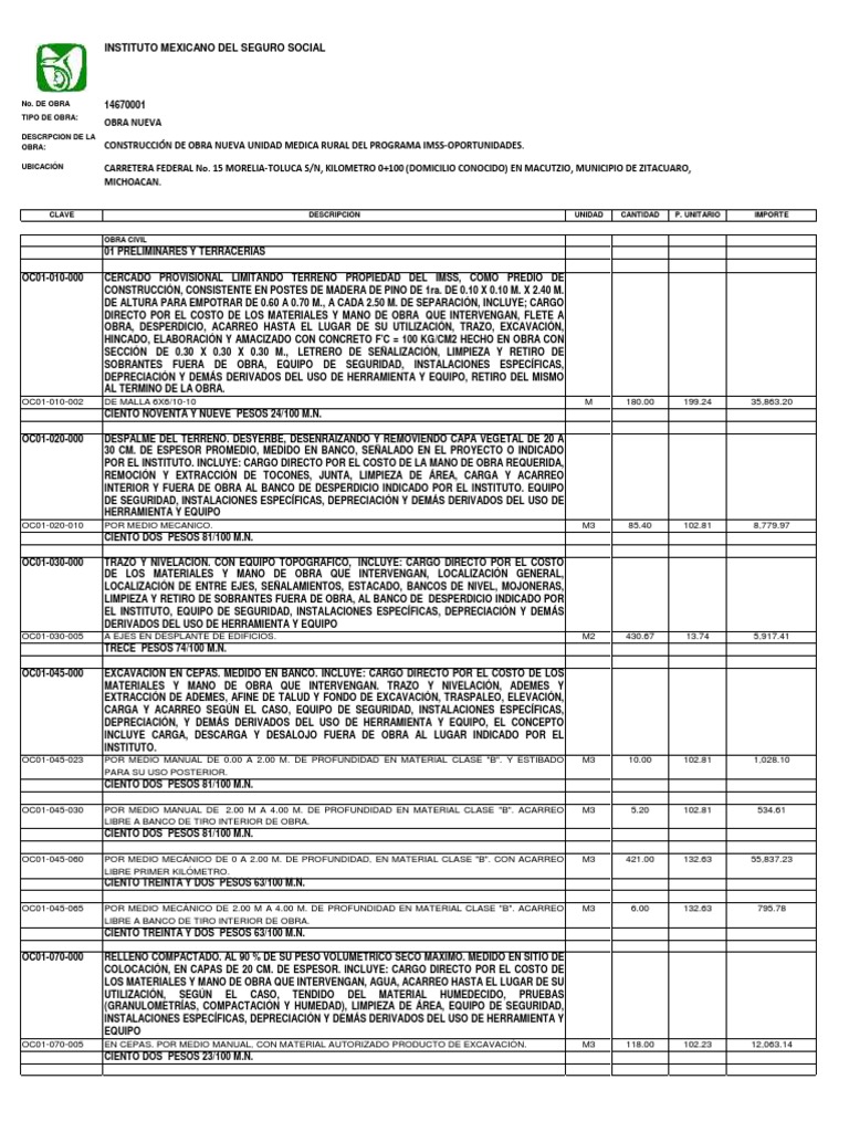 Anexo 18 Catalogo de Conceptos | PDF | Hormigón | Materiales de construcción