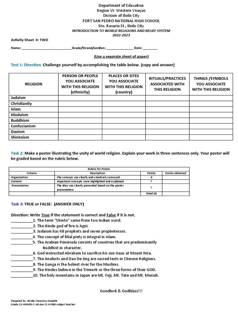 Unity of World Religions Poster Guide | PDF